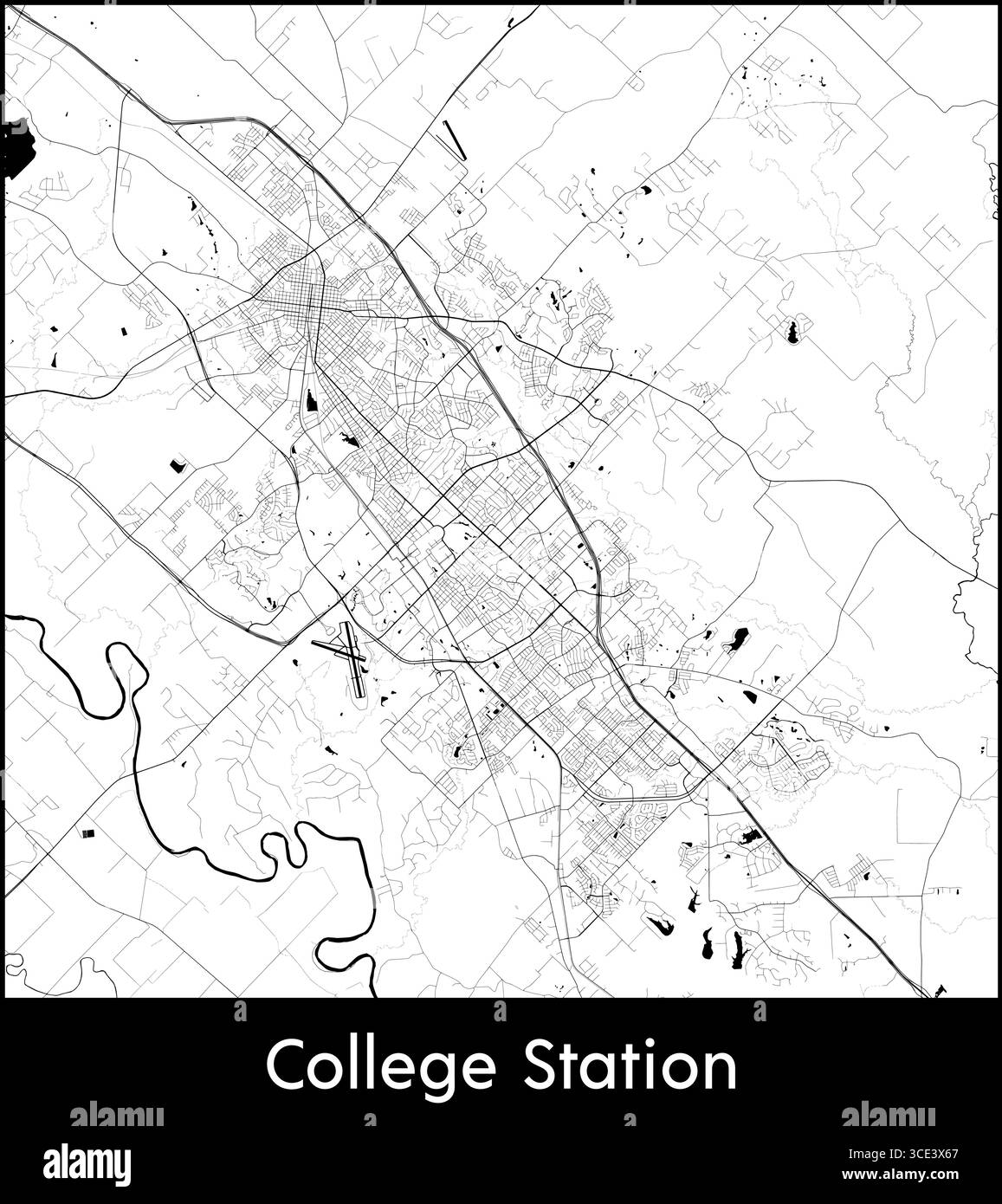 College Station city map, United States - Topographic vector map poster ...