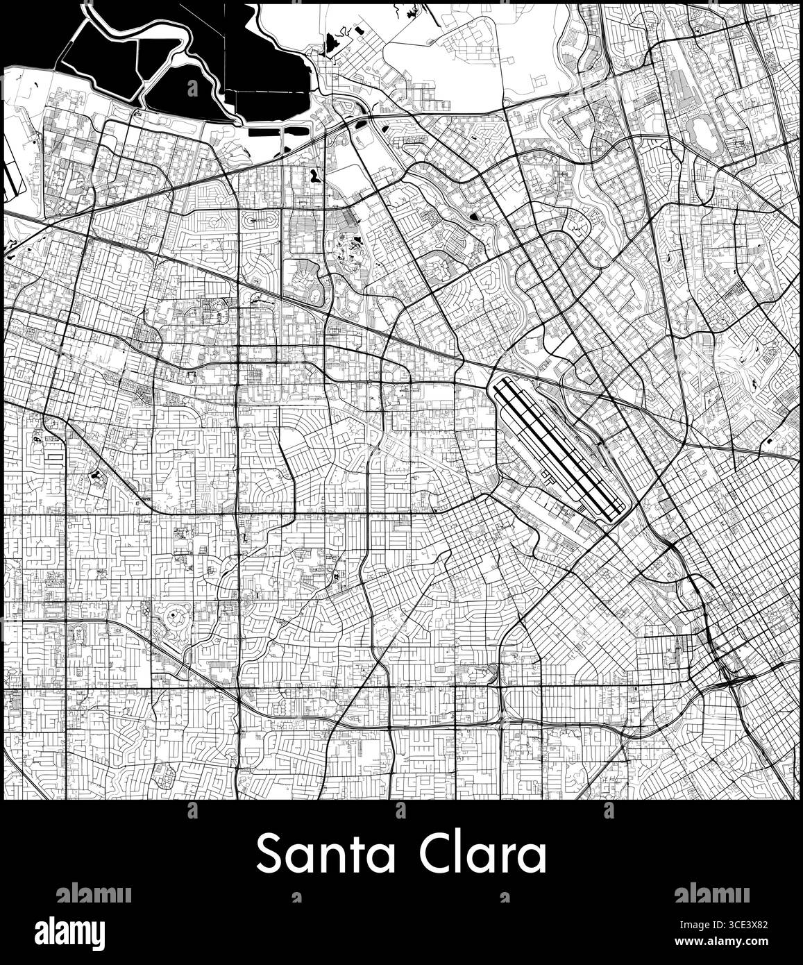 Santa Clara city map, United States - Topographic vector map poster ...
