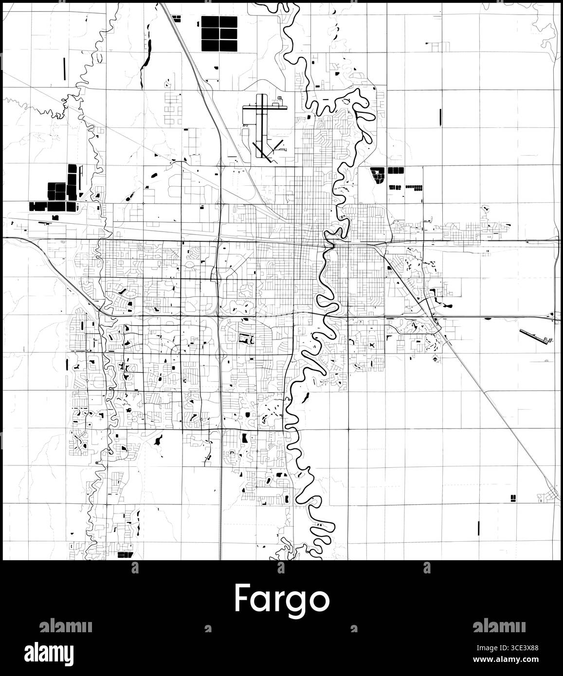 Fargo city map, United States - Topographic vector map poster Stock ...
