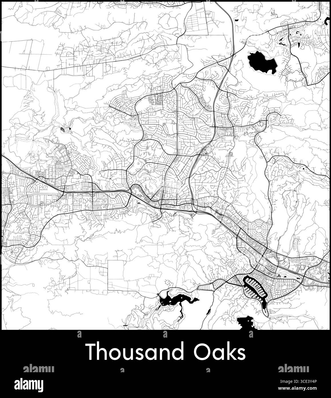 Thousand Oaks city map, United States - Topographic vector map poster ...