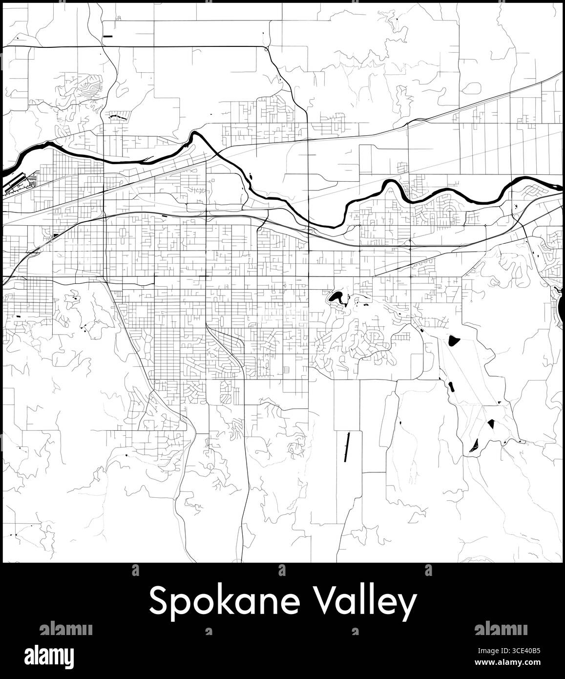 Spokane Valley city map, United States - Topographic vector map poster ...
