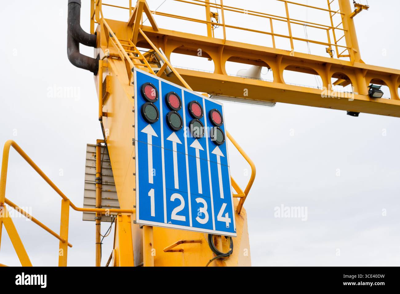 Boarding lane board directing cars on a ferry Stock Photo - Alamy