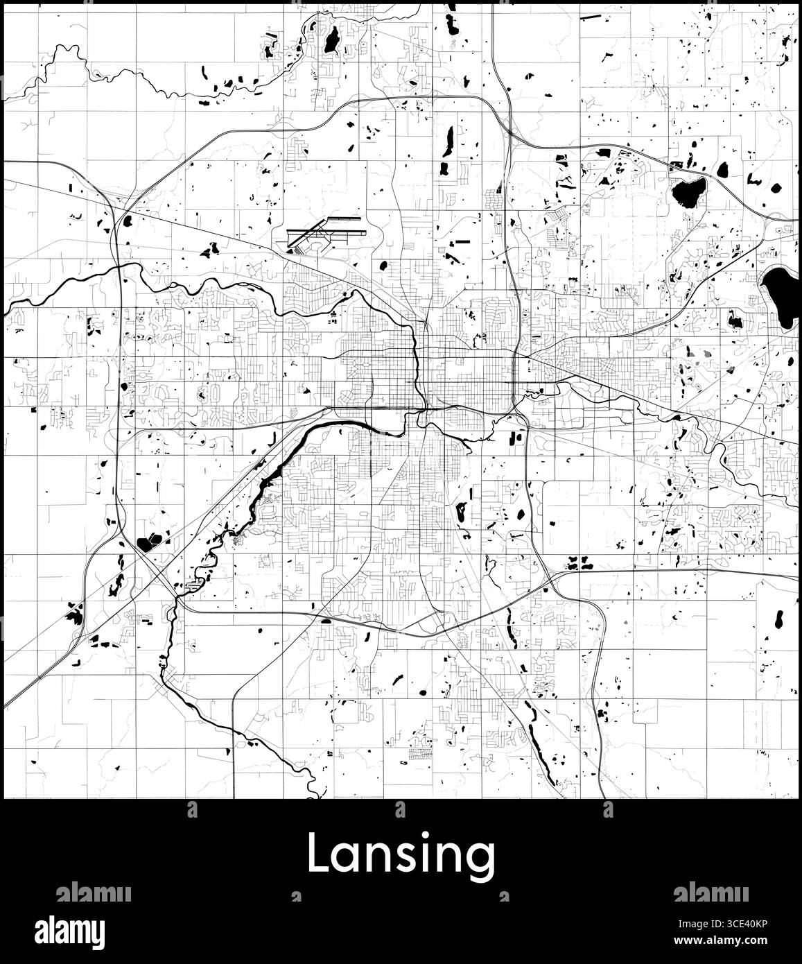 Lansing city map, United States - Topographic vector map poster Stock ...