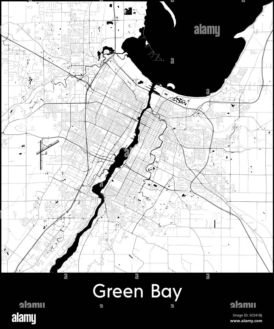 Green Bay city map, United States - Topographic vector map poster Stock ...