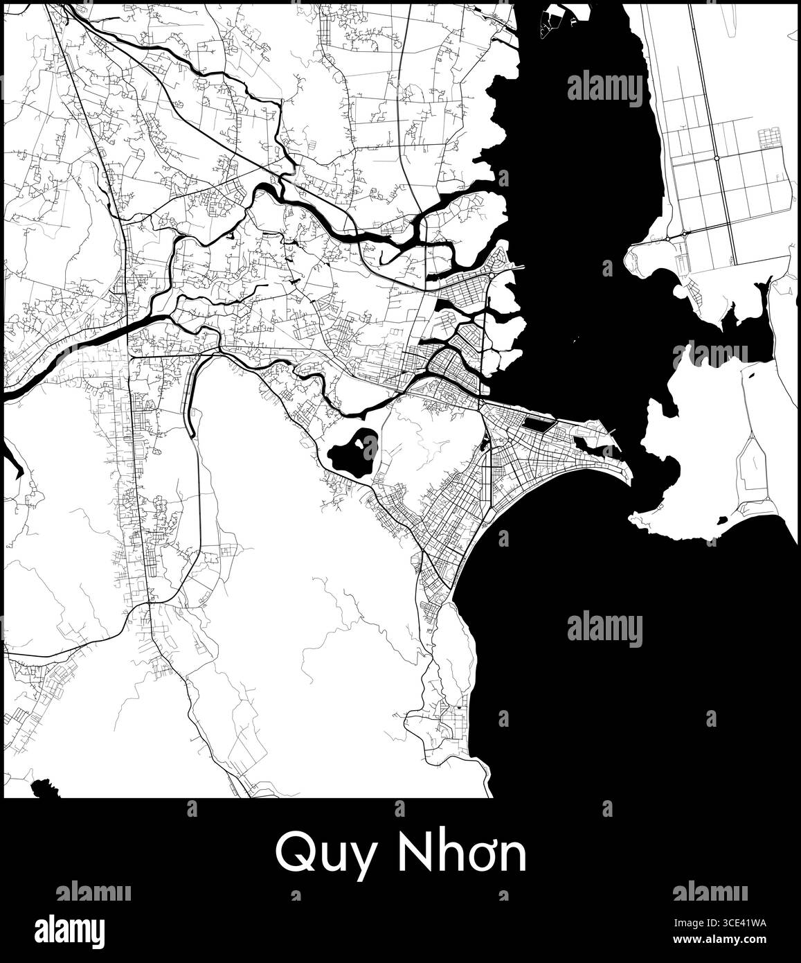 Quy Nhon city map, Vietnam - Topographic vector map poster Stock Vector ...