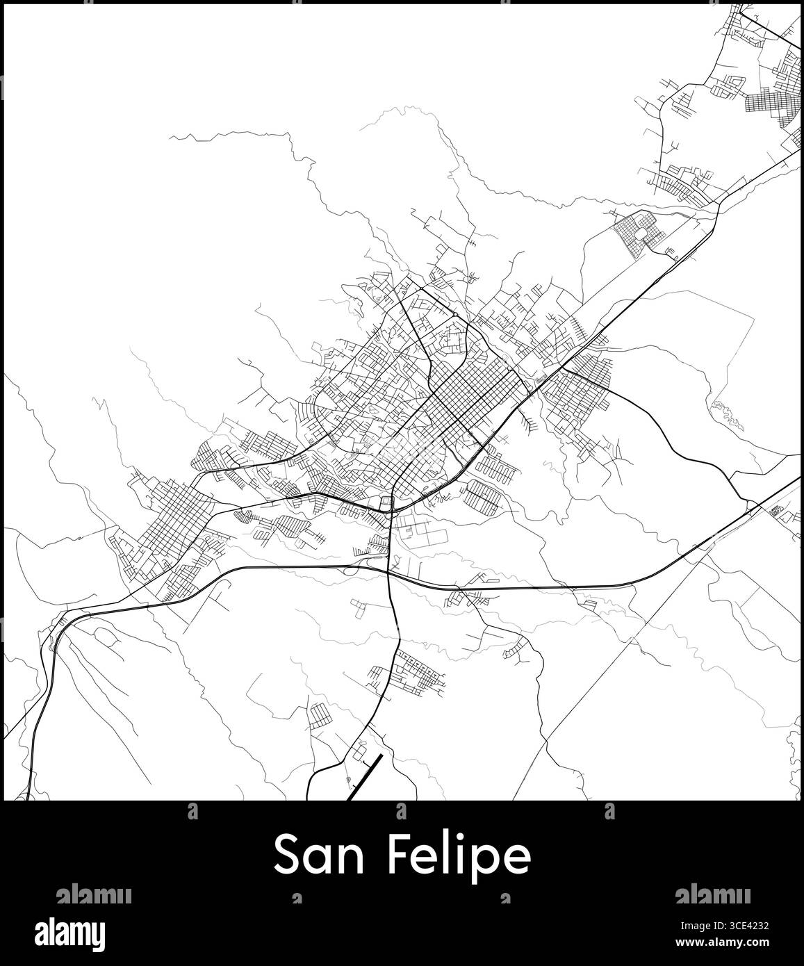 San Felipe city map, Venezuela - Topographic vector map poster Stock ...