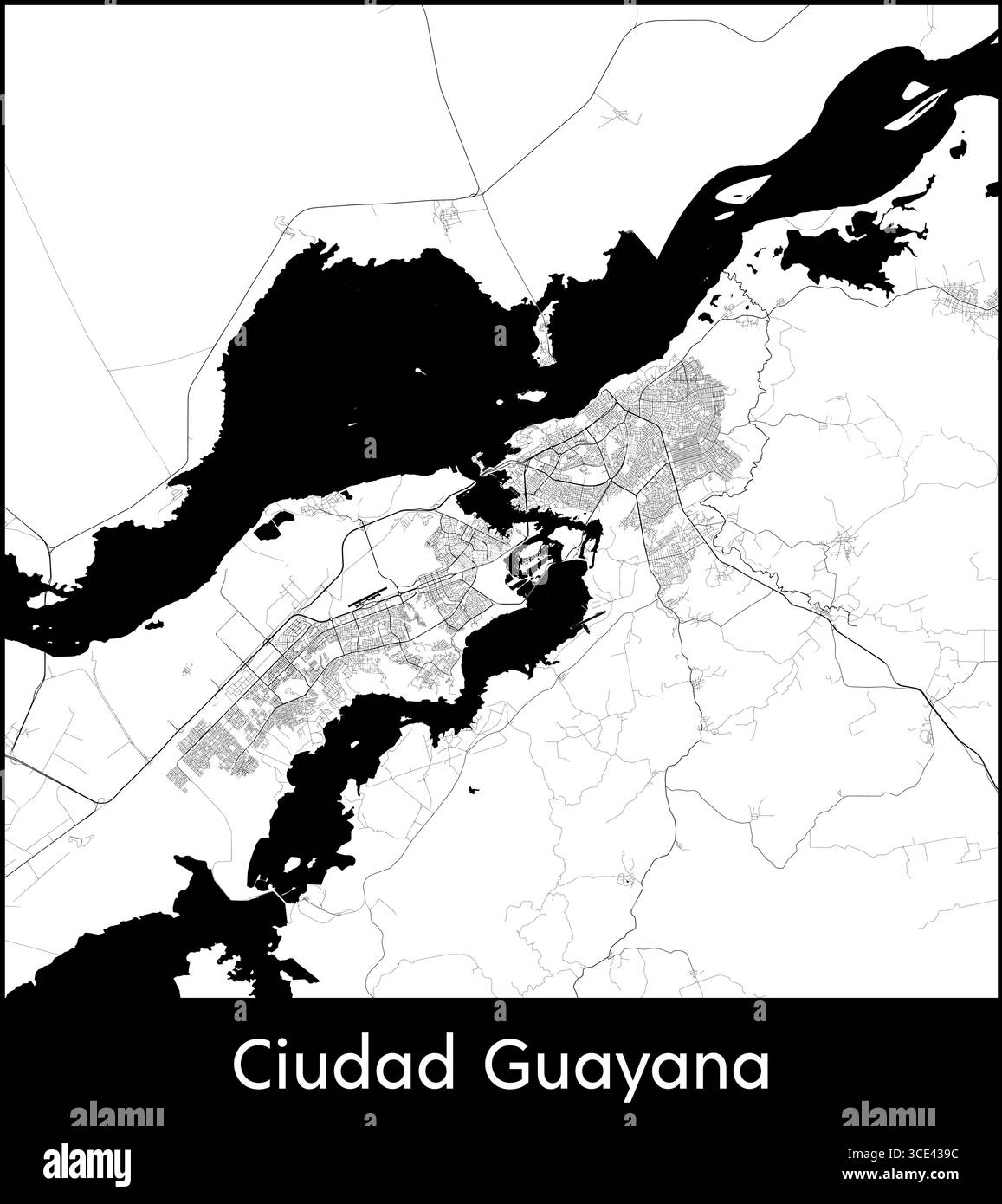 Ciudad Guayana city map, Venezuela - Topographic vector map poster ...