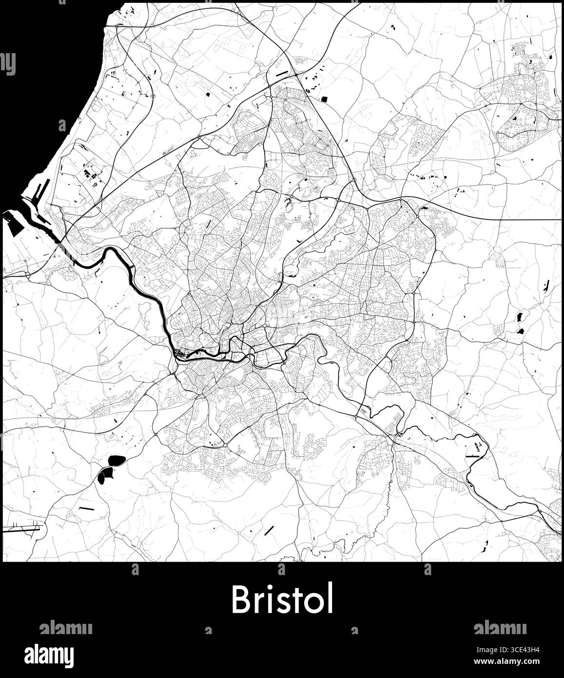 Bristol city map, United Kingdom - Topographic vector map poster Stock ...