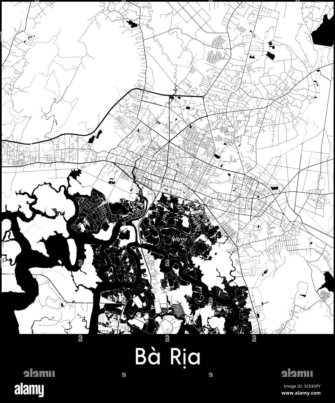 Ba Ria city map, Vietnam - Topographic vector map poster Stock Vector ...