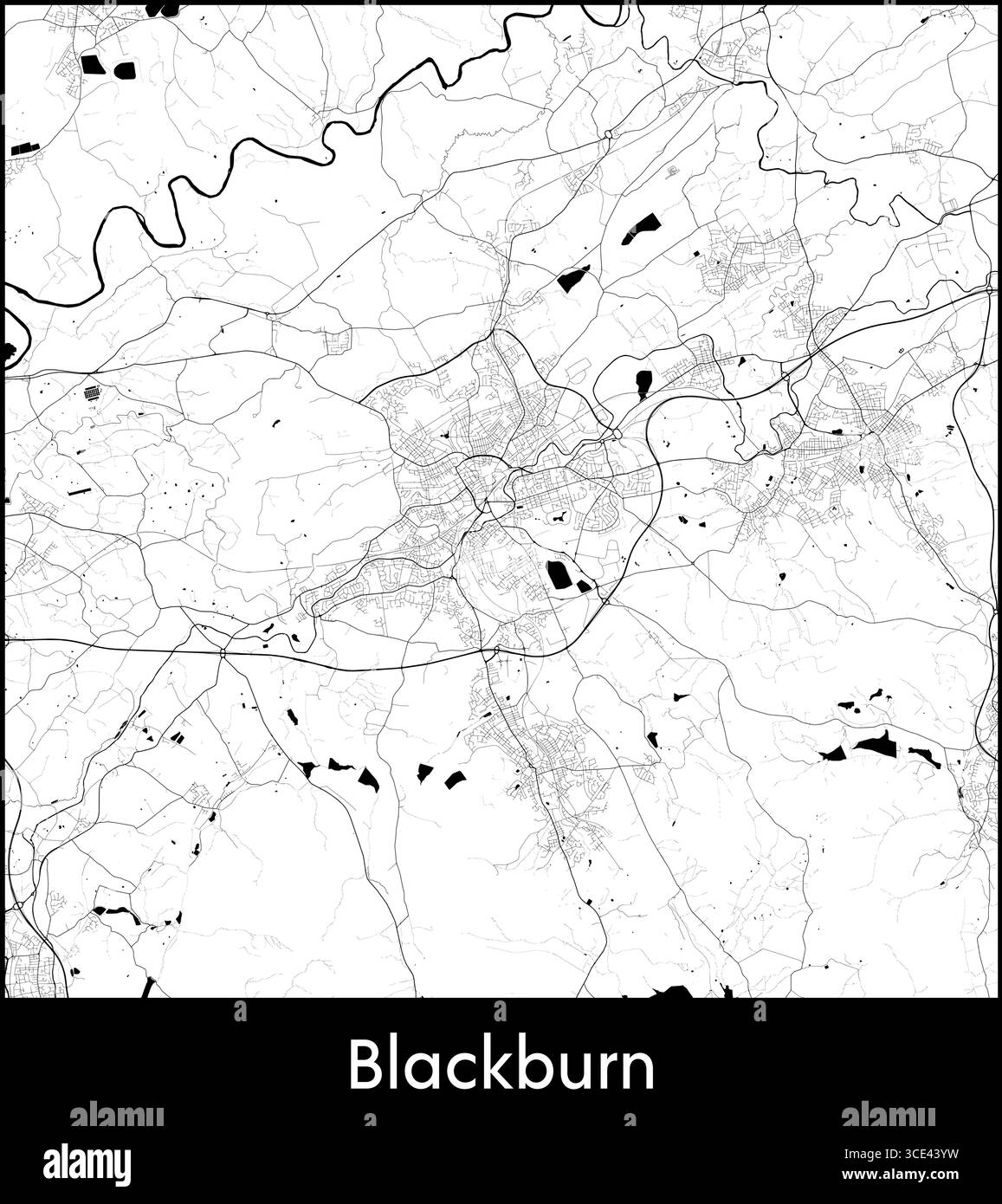 Blackburn city map, United Kingdom - Topographic vector map poster ...