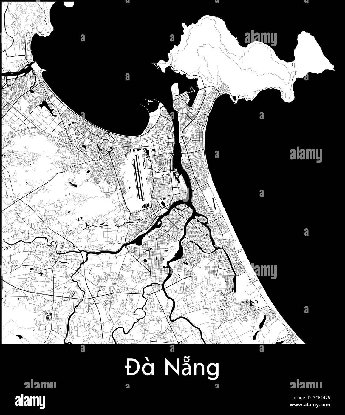 Da Nang city map, Vietnam - Topographic vector map poster Stock Vector ...