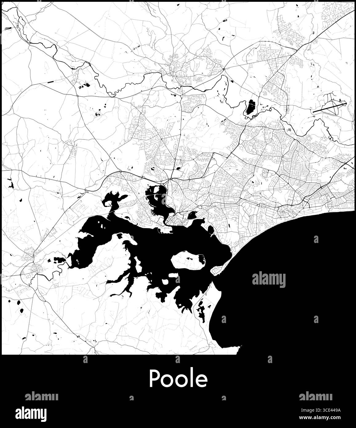 Poole city map, United Kingdom - Topographic vector map poster Stock ...
