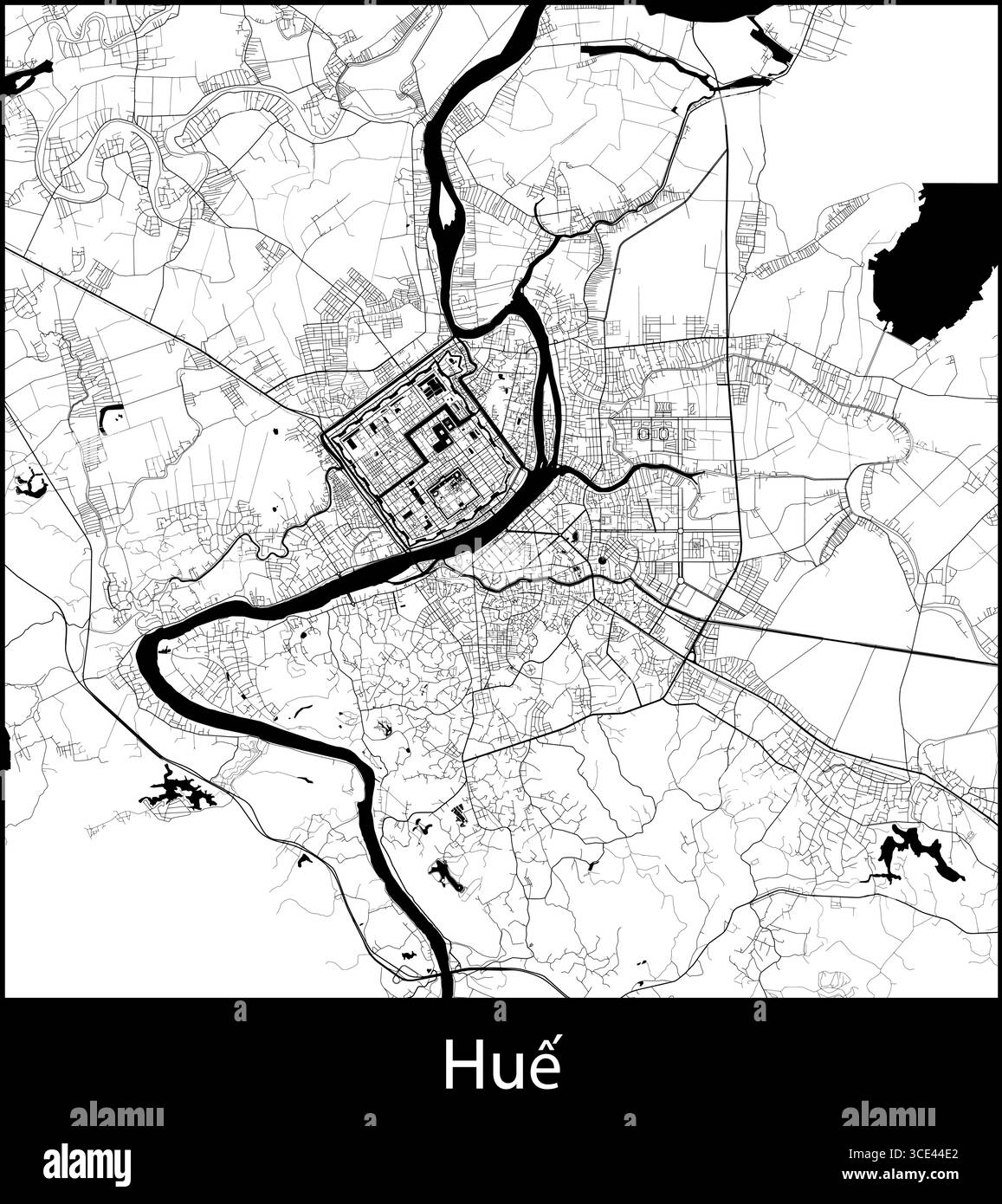 Hue city map, Vietnam - Topographic vector map poster Stock Vector ...