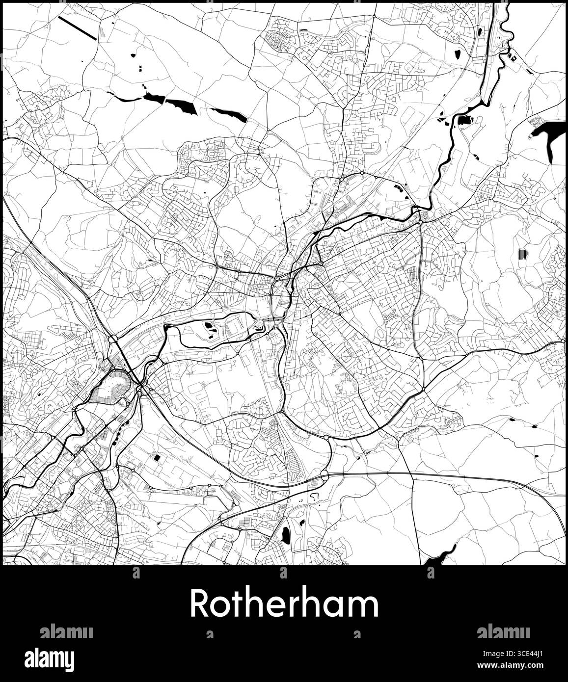 Rotherham city map, United Kingdom - Topographic vector map poster ...
