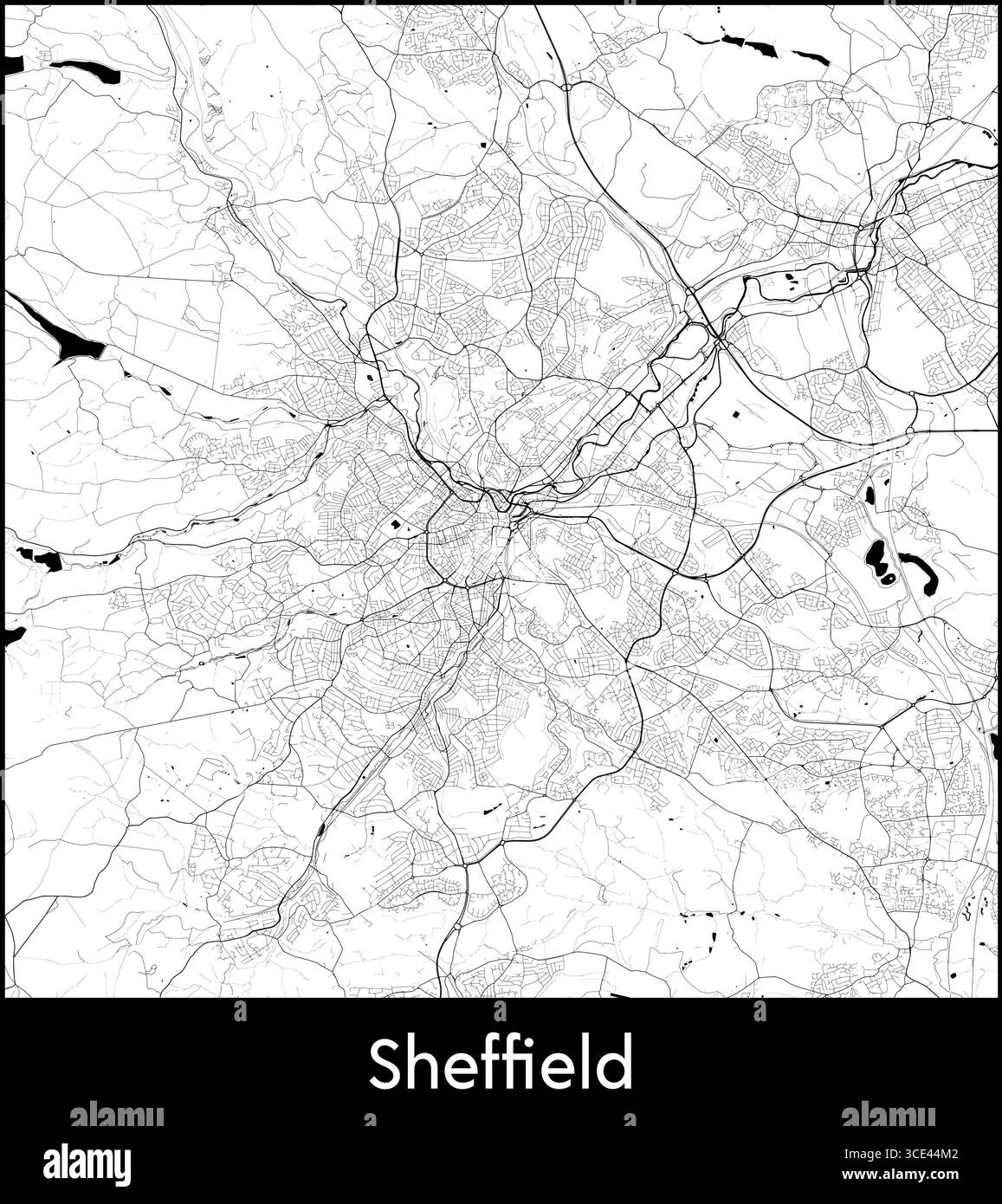 Sheffield city map, United Kingdom - Topographic vector map poster ...