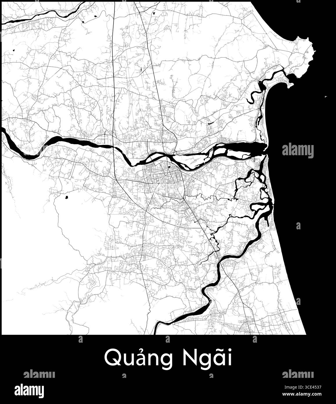 Quang Ngai city map, Vietnam - Topographic vector map poster Stock ...