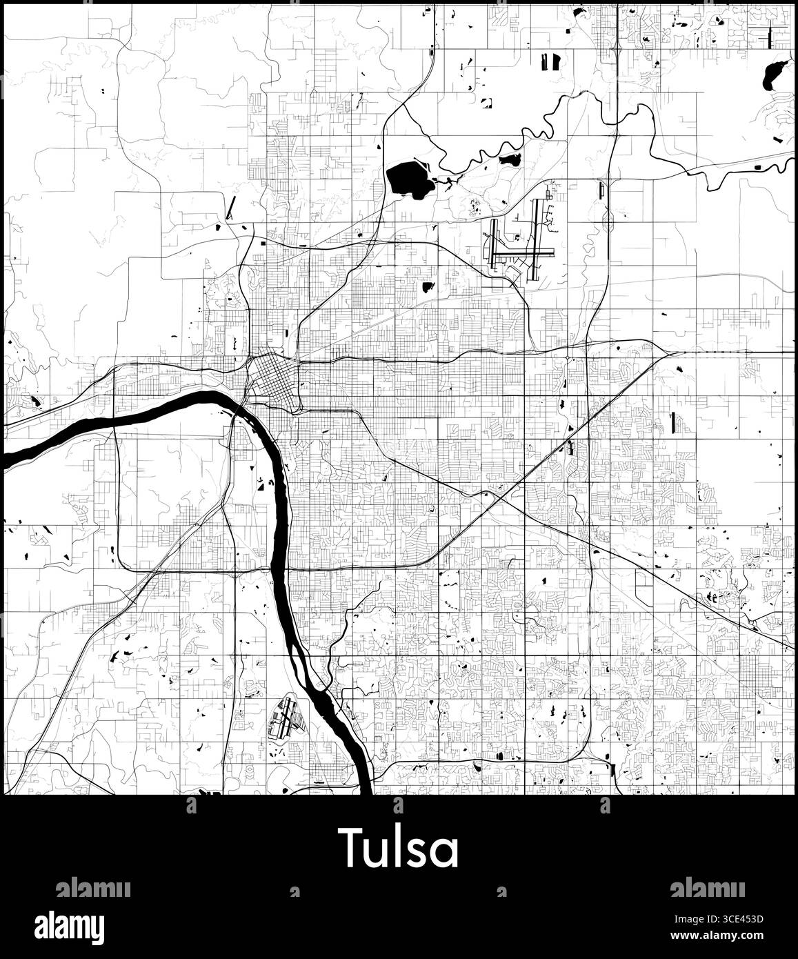 Tulsa city map, United States - Topographic vector map poster Stock ...