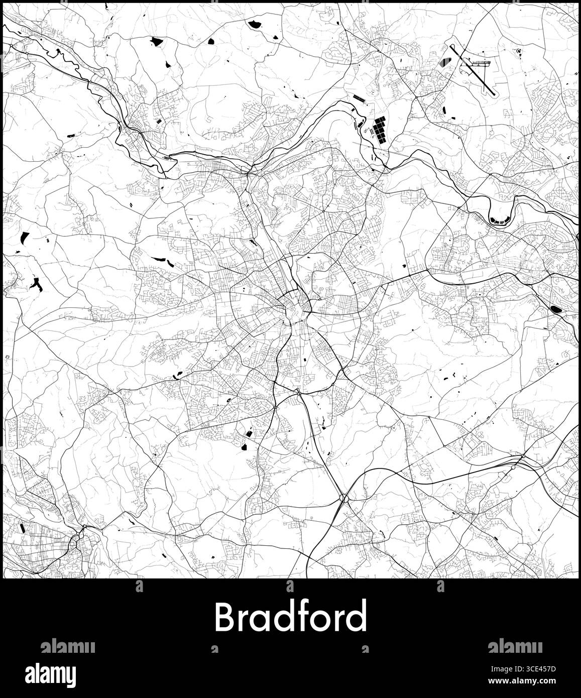 Bradford city map, United Kingdom - Topographic vector map poster Stock ...