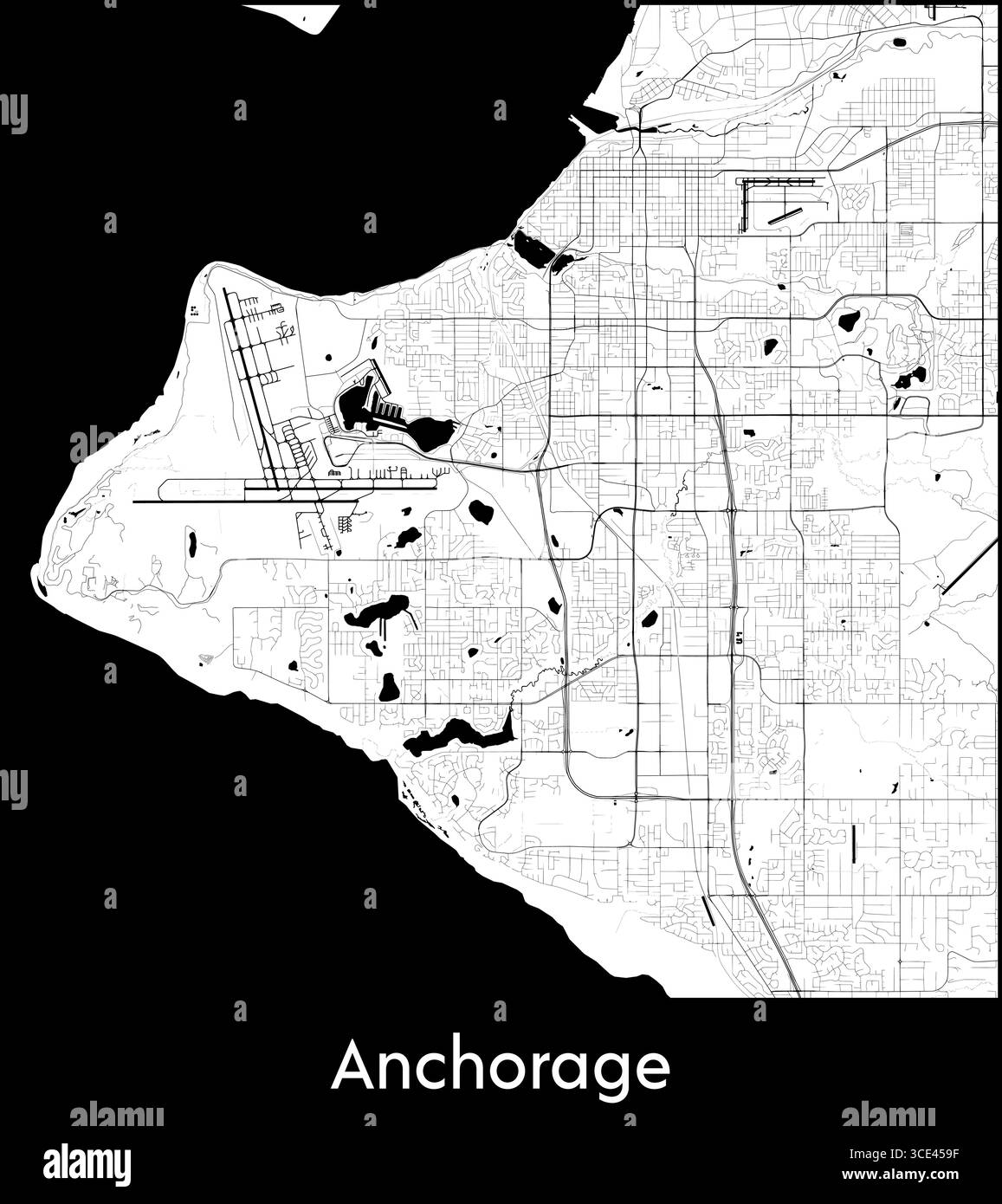 Anchorage city map, United States - Topographic vector map poster Stock ...