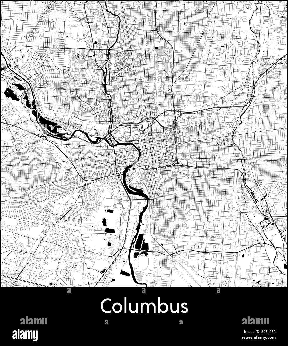 Columbus city map, United States - Topographic vector map poster Stock ...