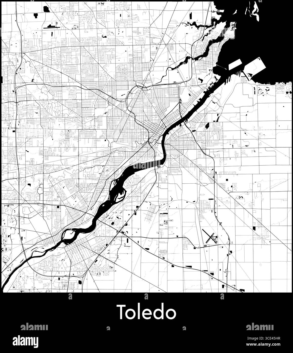 Toledo city map, United States - Topographic vector map poster Stock ...