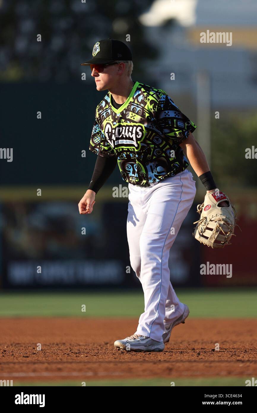 Kevin Bruggerman (7) of the Cucuys de San Bernardino in the field ...