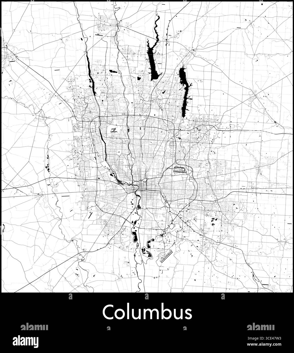 Columbus city map, United States - Topographic vector map poster Stock ...