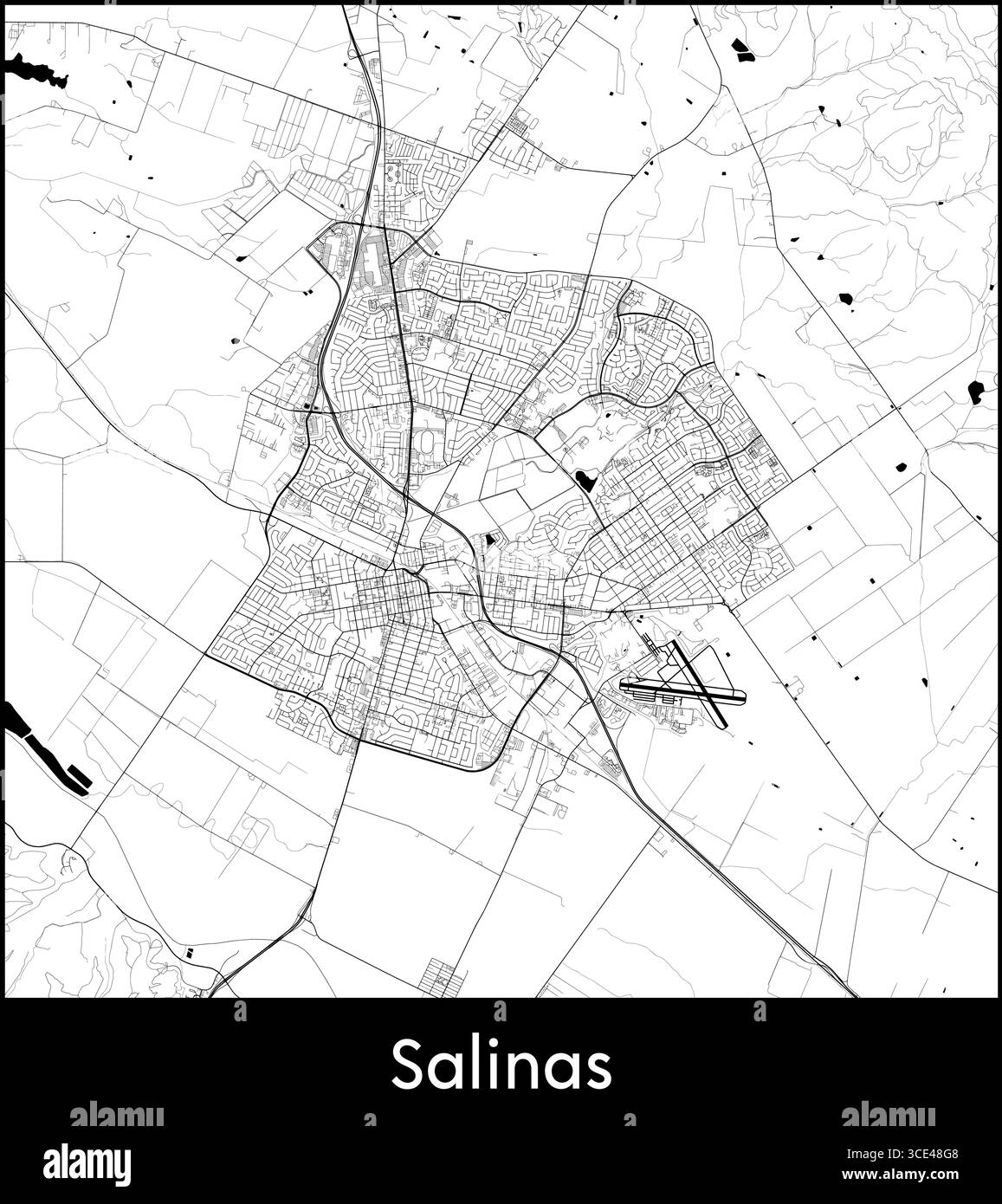 Salinas city map, United States - Topographic vector map poster Stock ...