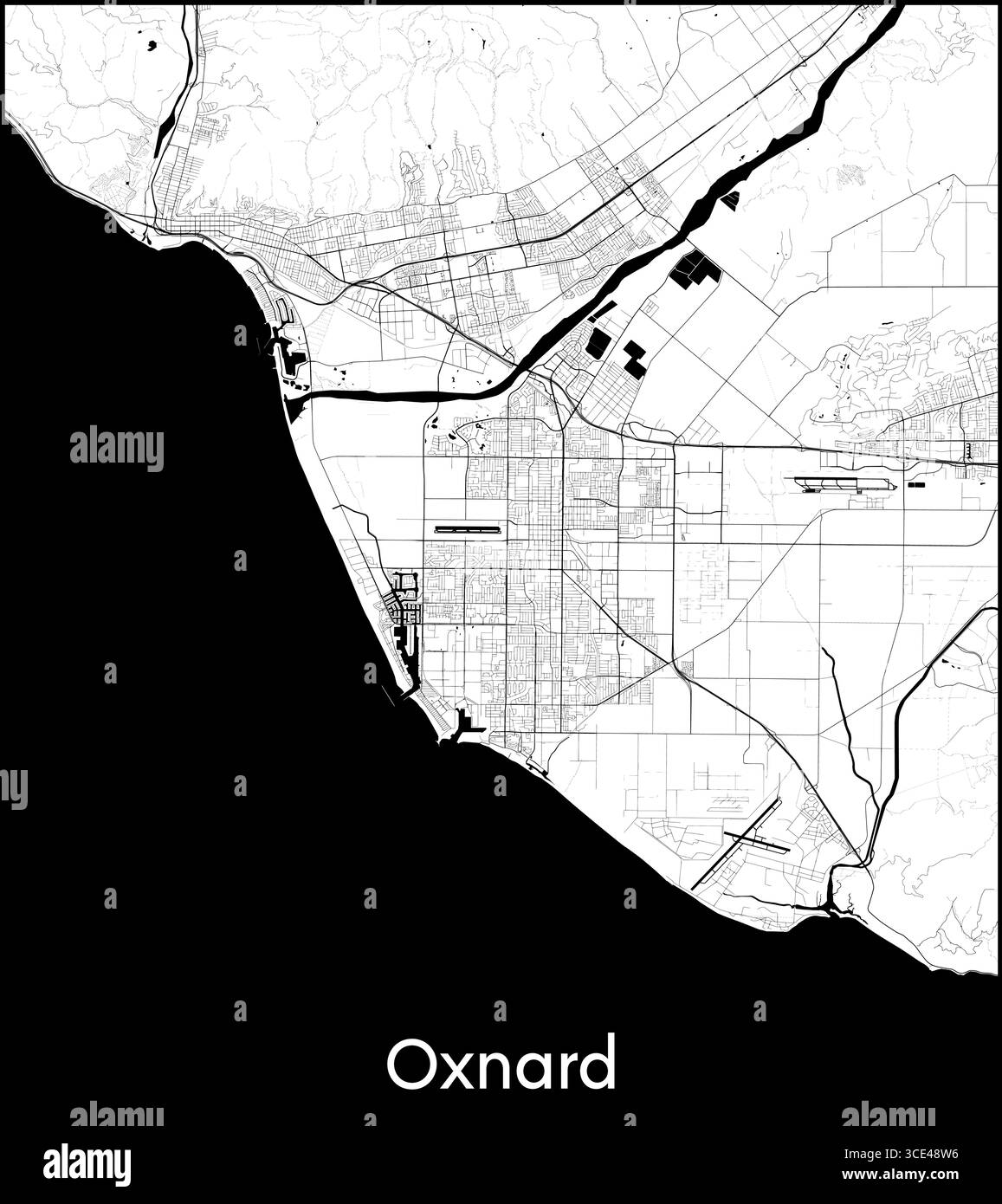 Oxnard city map, United States - Topographic vector map poster Stock ...
