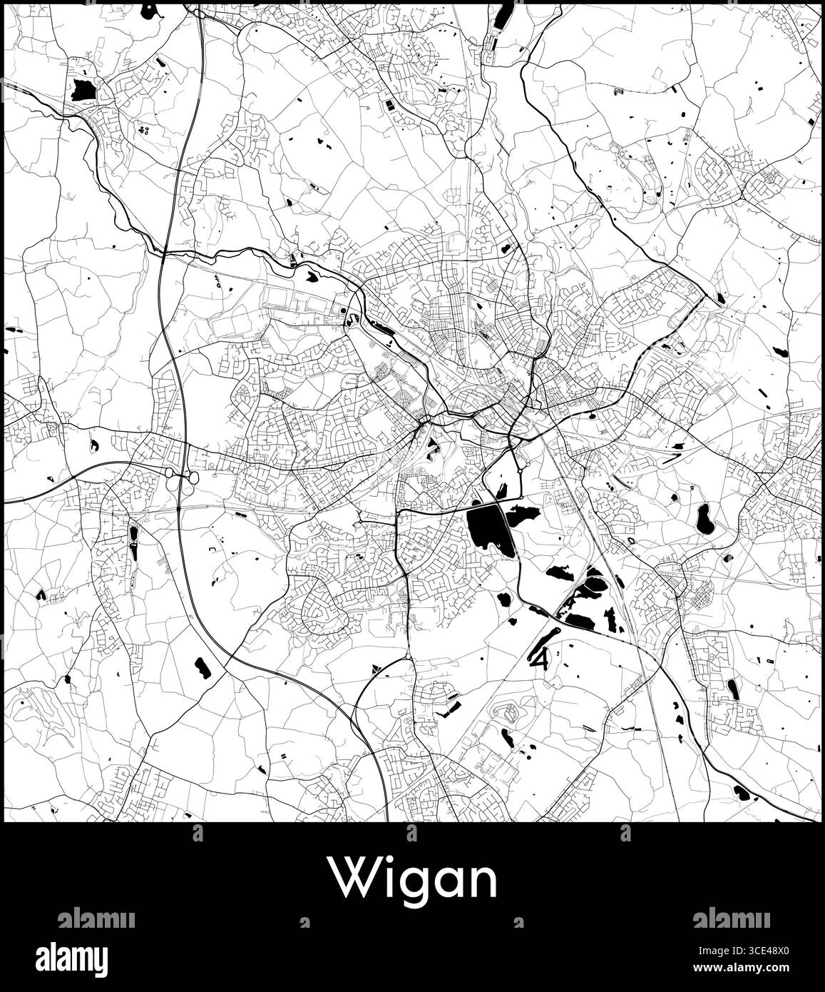 Wigan vector map Black and White Stock Photos & Images - Alamy