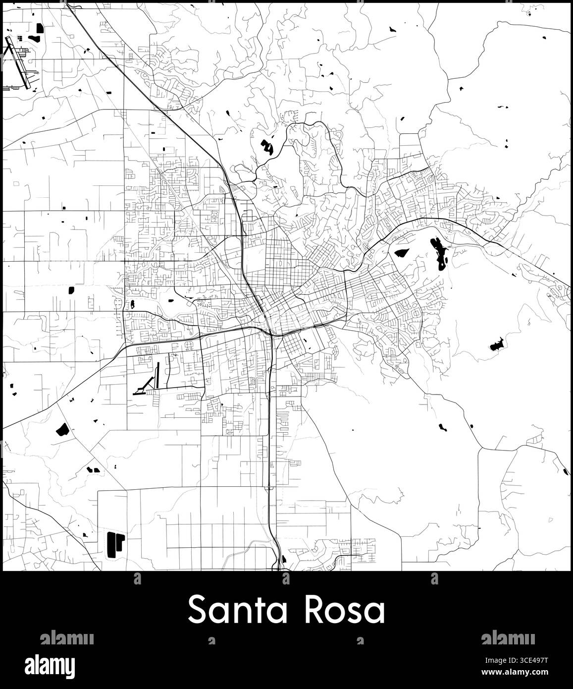 Santa Rosa city map, United States - Topographic vector map poster ...