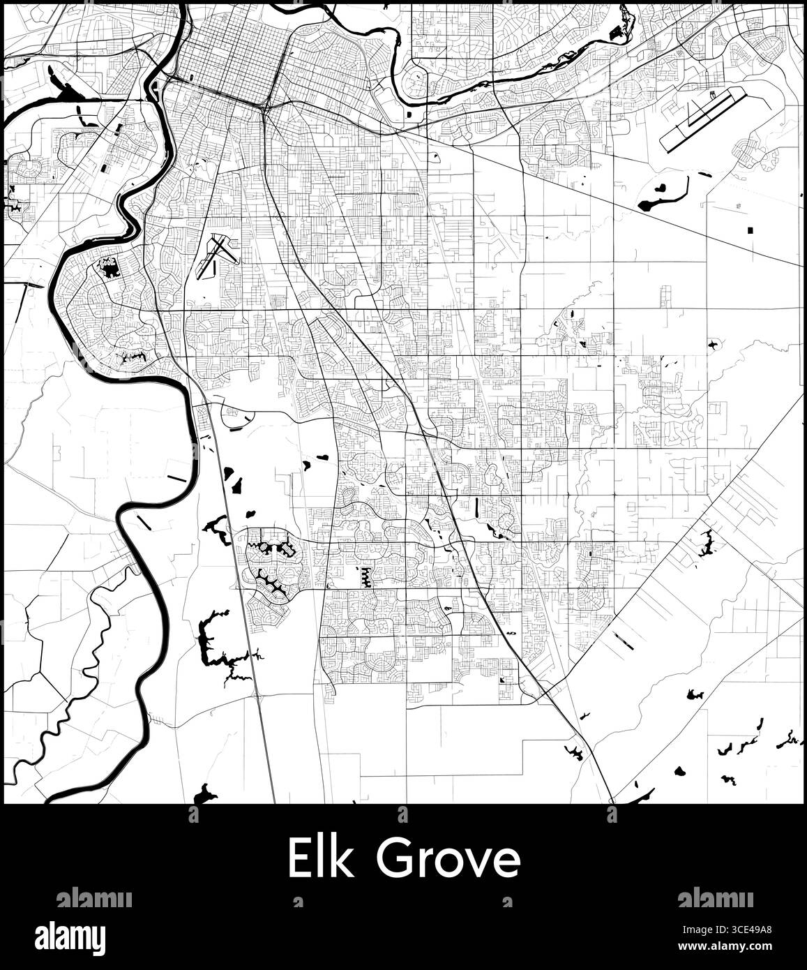 Elk Grove city map, United States - Topographic vector map poster Stock ...
