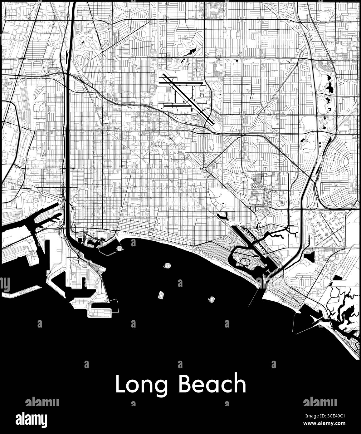 Long Beach city map, United States - Topographic vector map poster ...