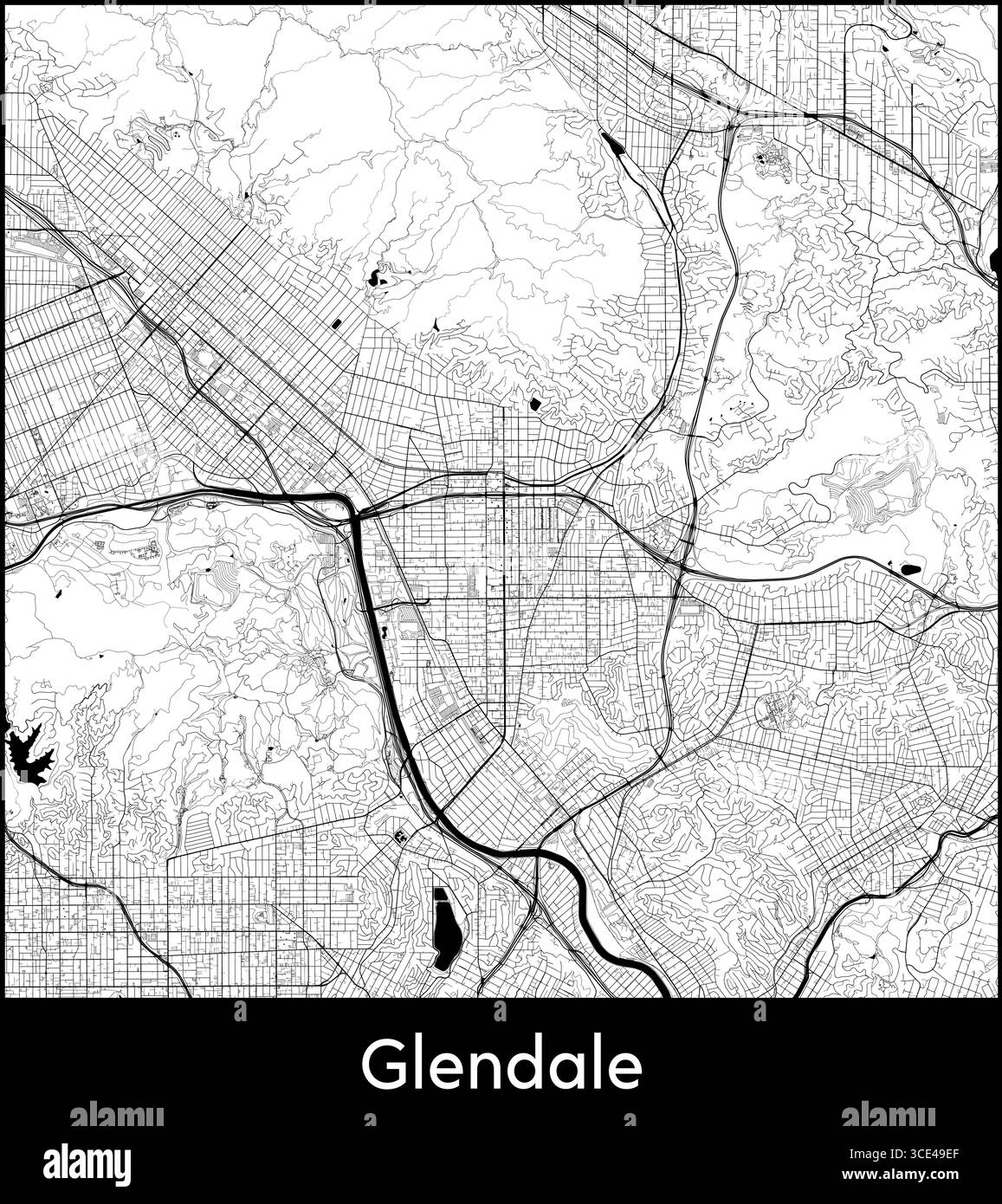 Glendale city map, United States - Topographic vector map poster Stock ...