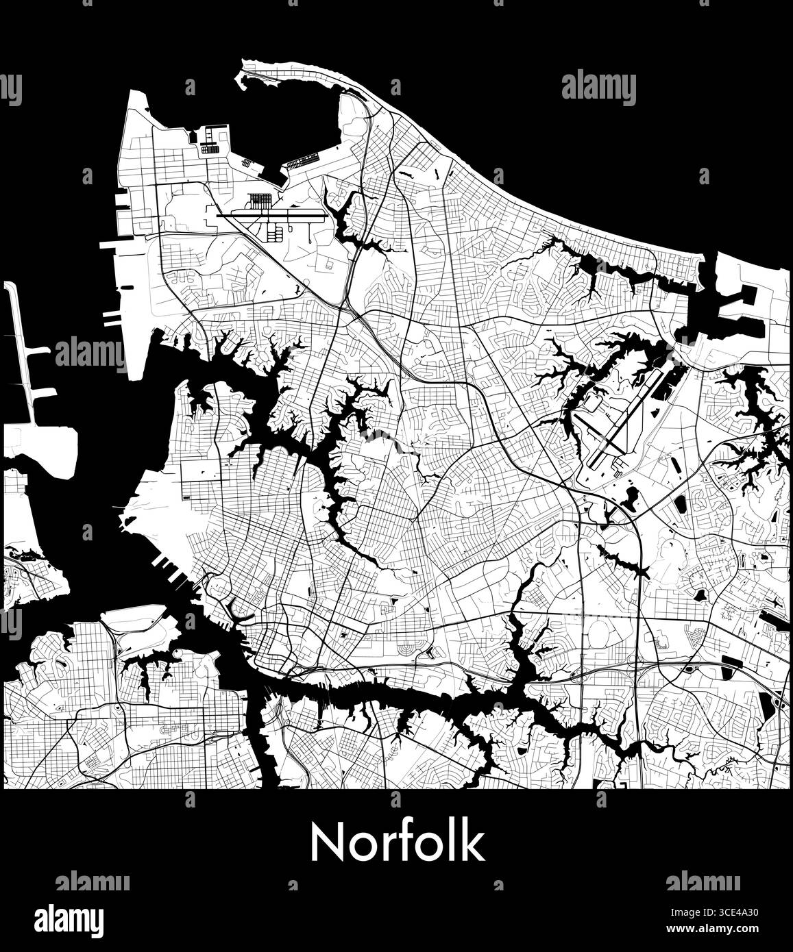 Norfolk city map, United States - Topographic vector map poster Stock ...