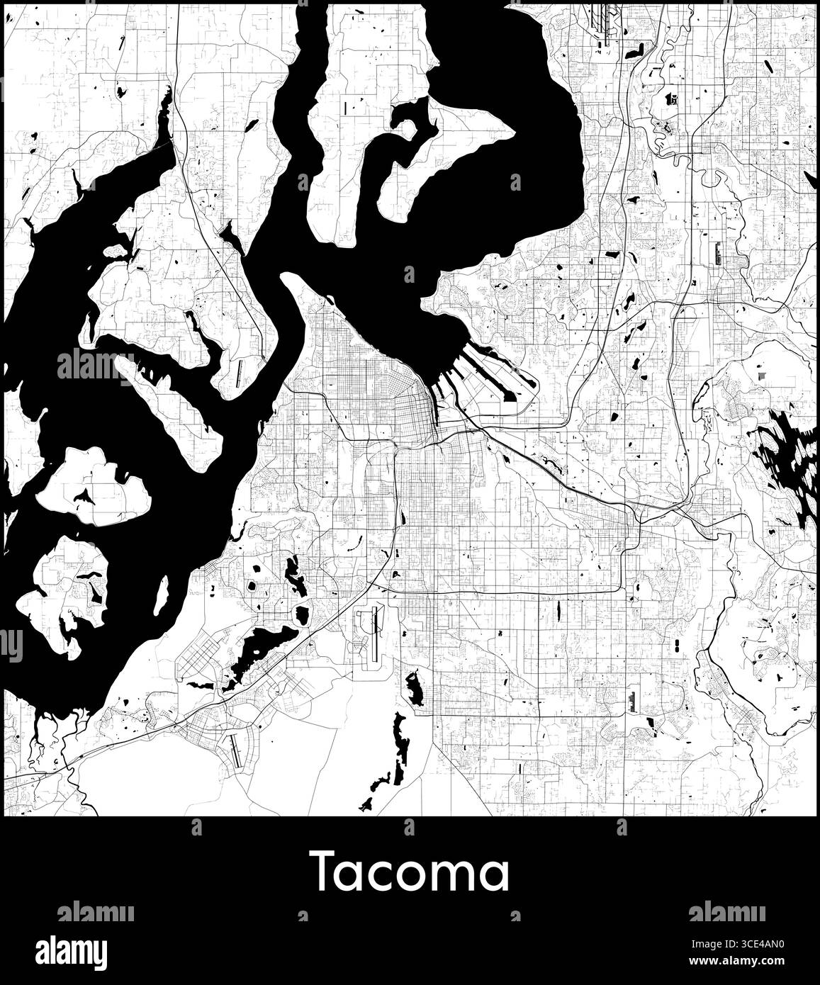 Tacoma city map, United States - Topographic vector map poster Stock ...