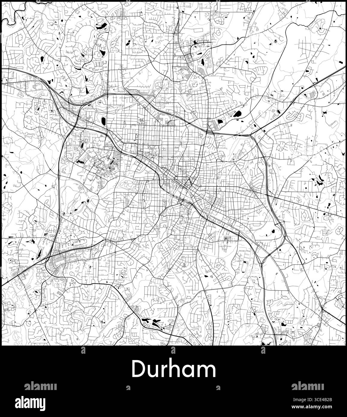 Durham city map, United States - Topographic vector map poster Stock ...