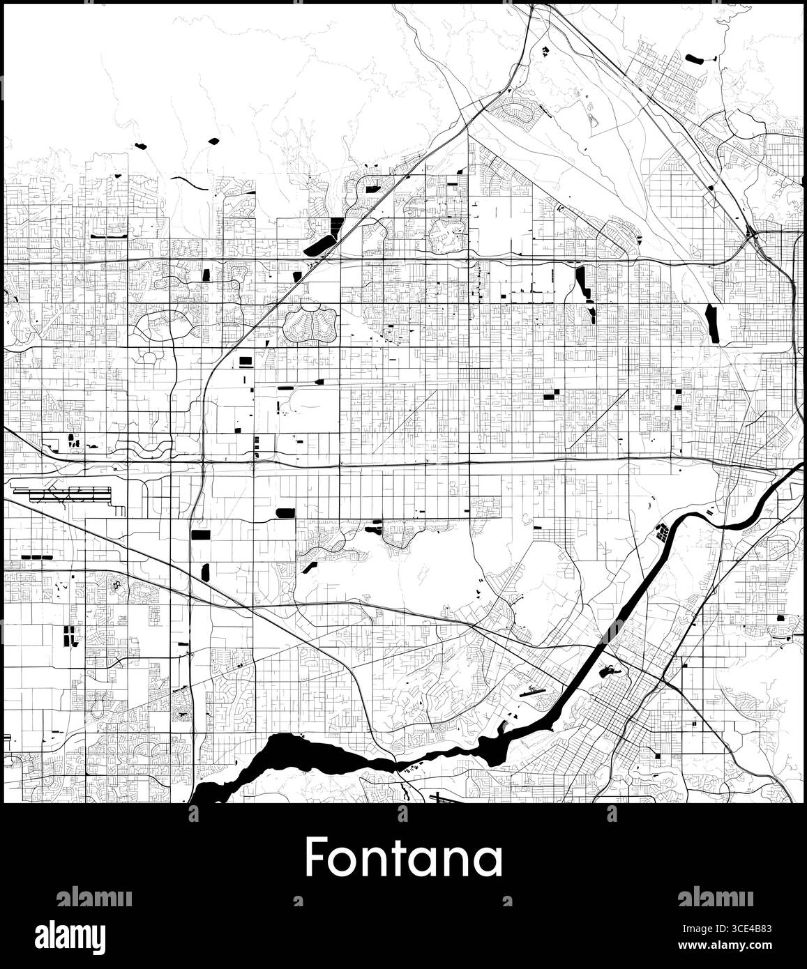 Fontana city map, United States - Topographic vector map poster Stock ...