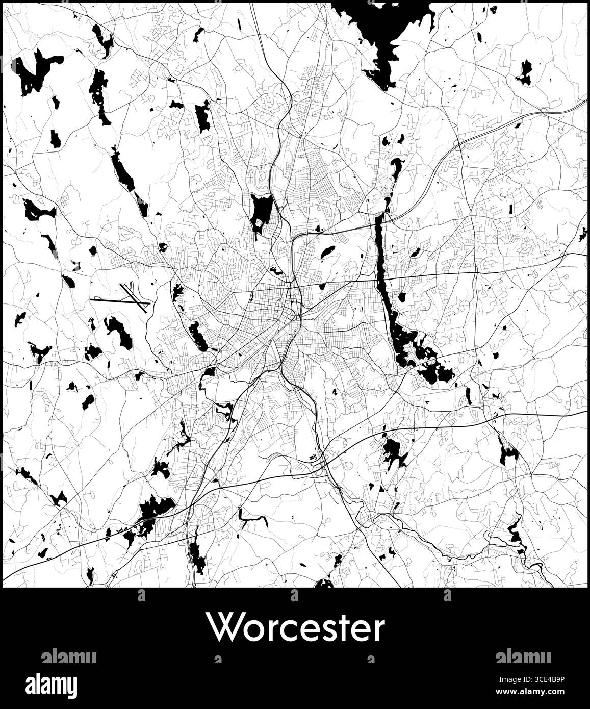 Worcester city map, United States - Topographic vector map poster Stock ...