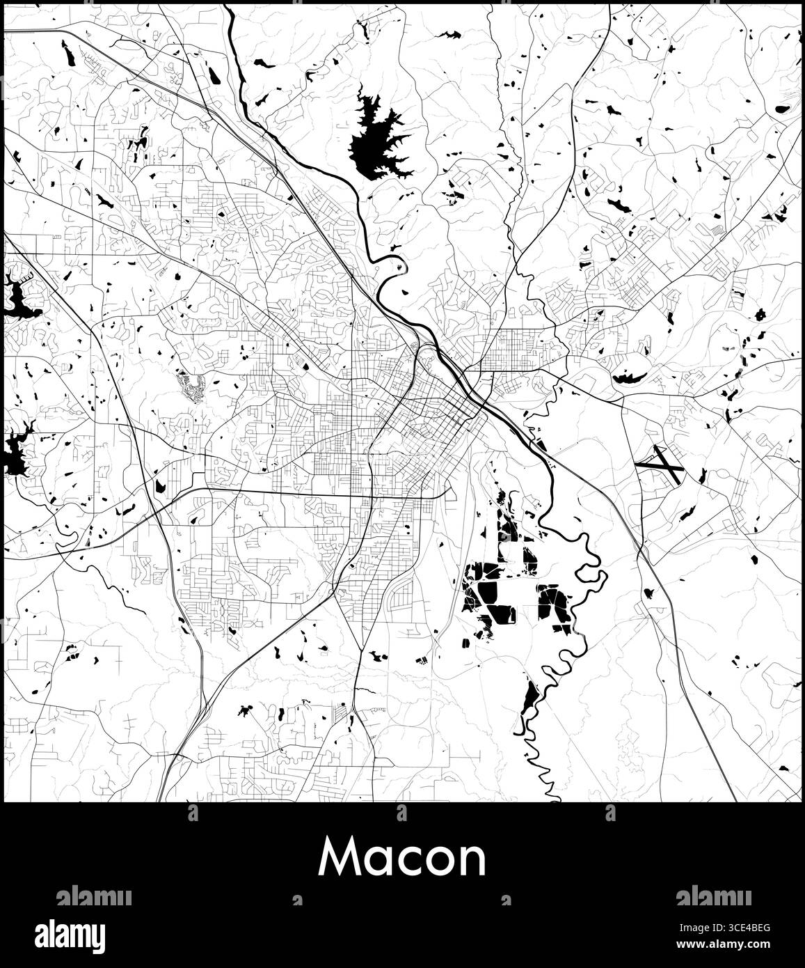 Macon city map, United States - Topographic vector map poster Stock ...