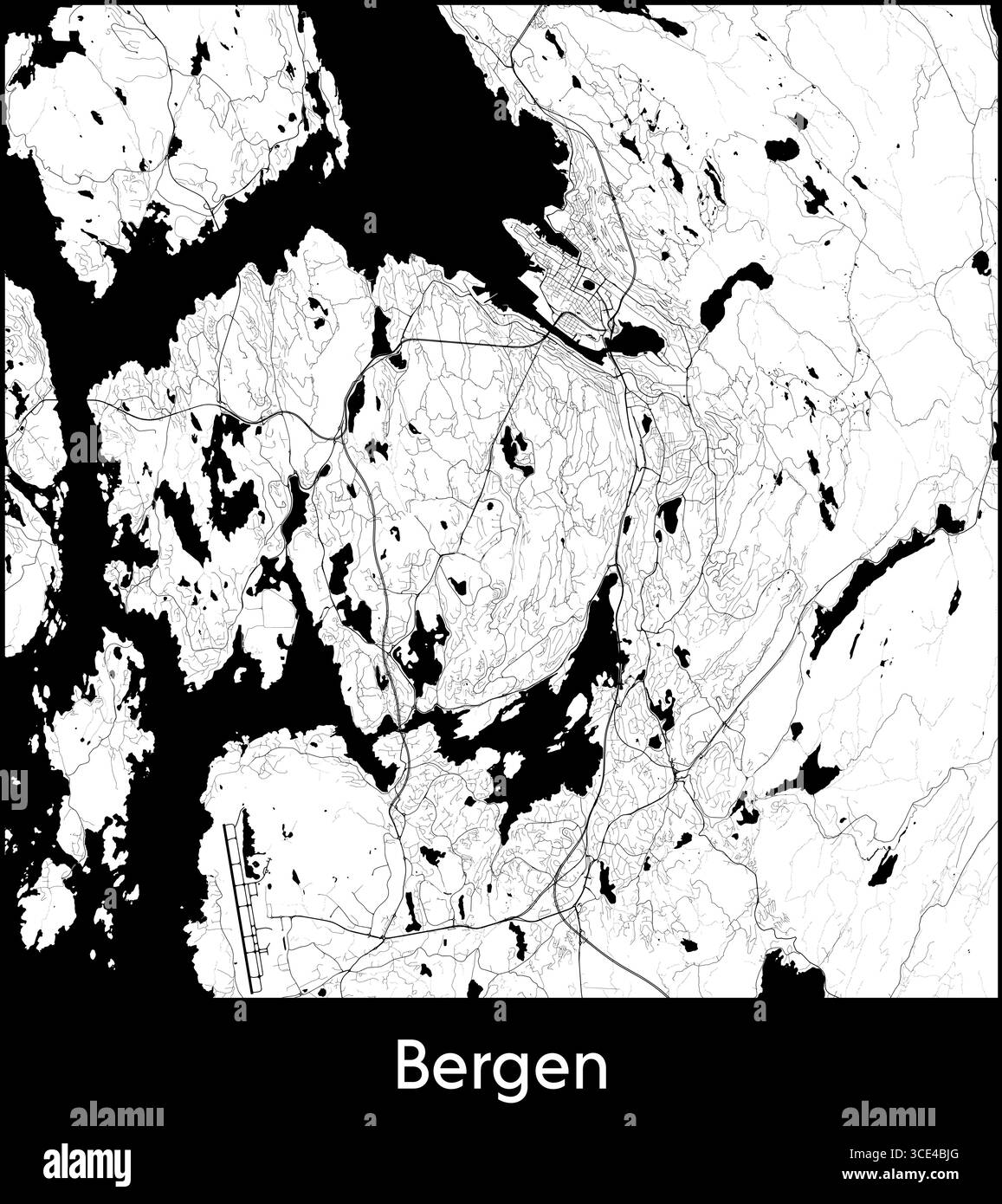Bergen city map, Norway - Topographic vector map poster Stock Vector ...