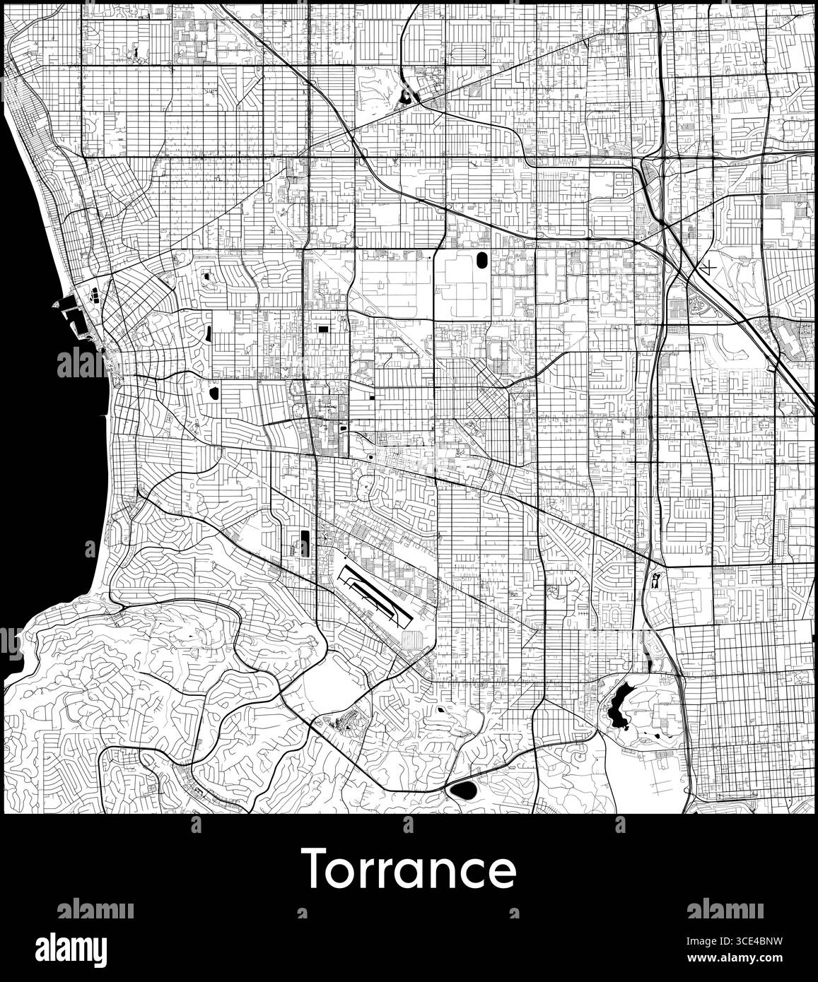 Torrance city map, United States - Topographic vector map poster Stock ...