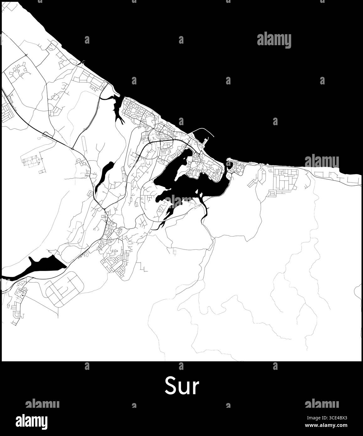 Sur city map, Oman - Topographic vector map poster Stock Vector Image ...