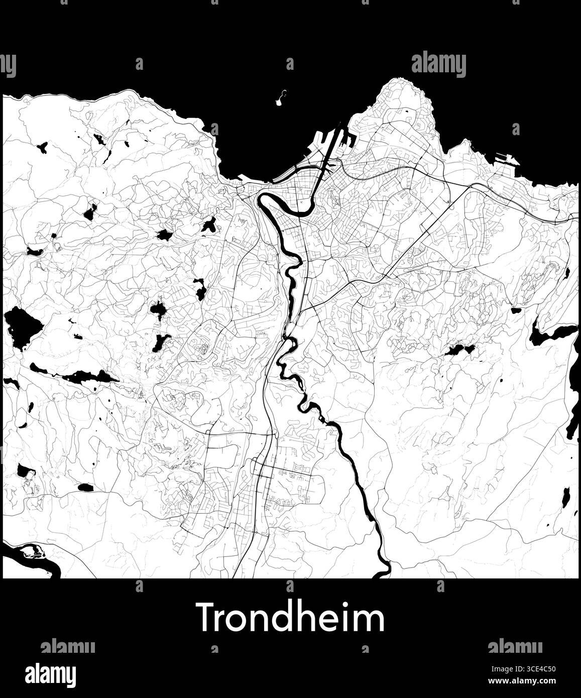 Trondheim city map, Norway - Topographic vector map poster Stock Vector ...