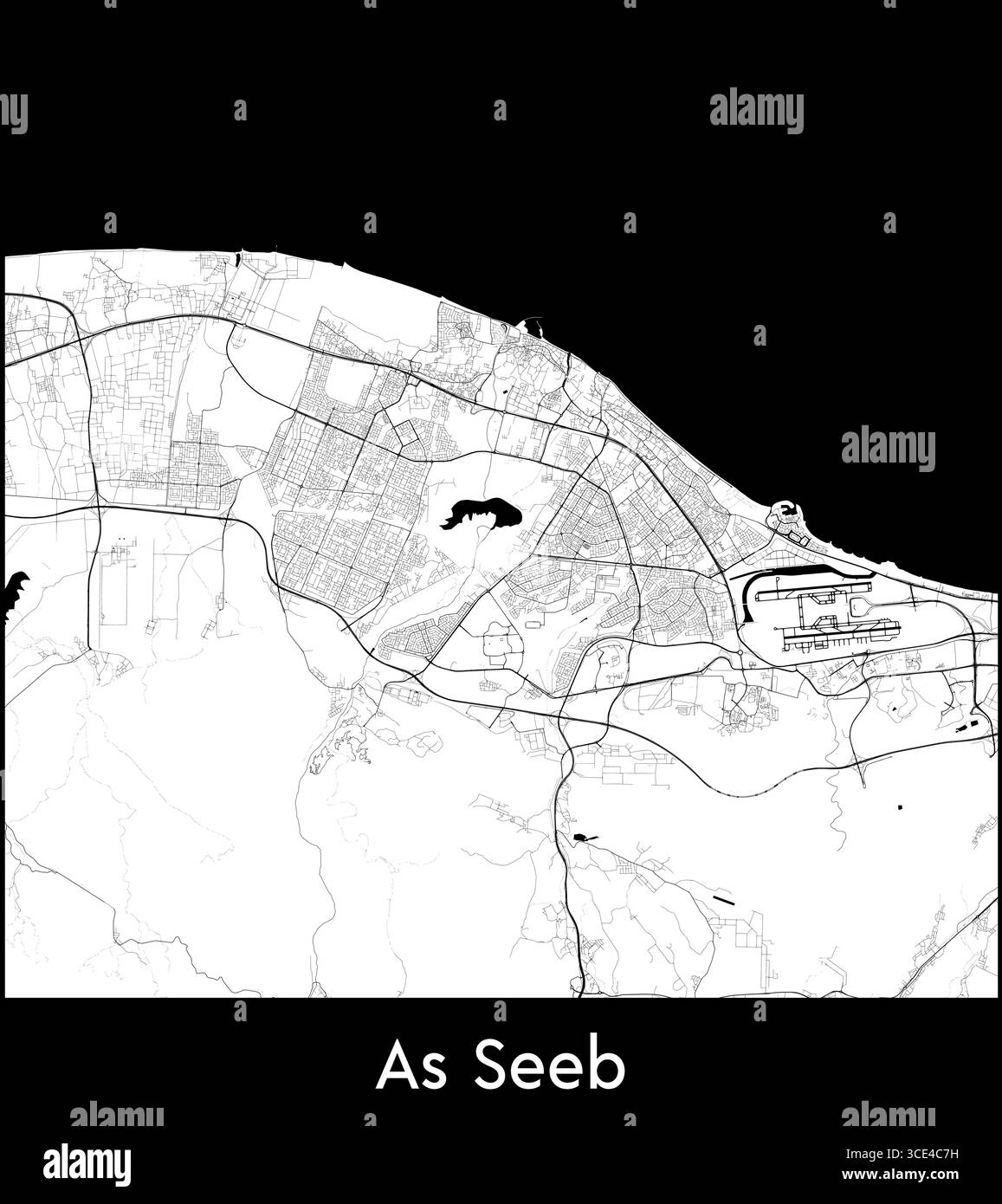 As Seeb city map, Oman - Topographic vector map poster Stock Vector ...