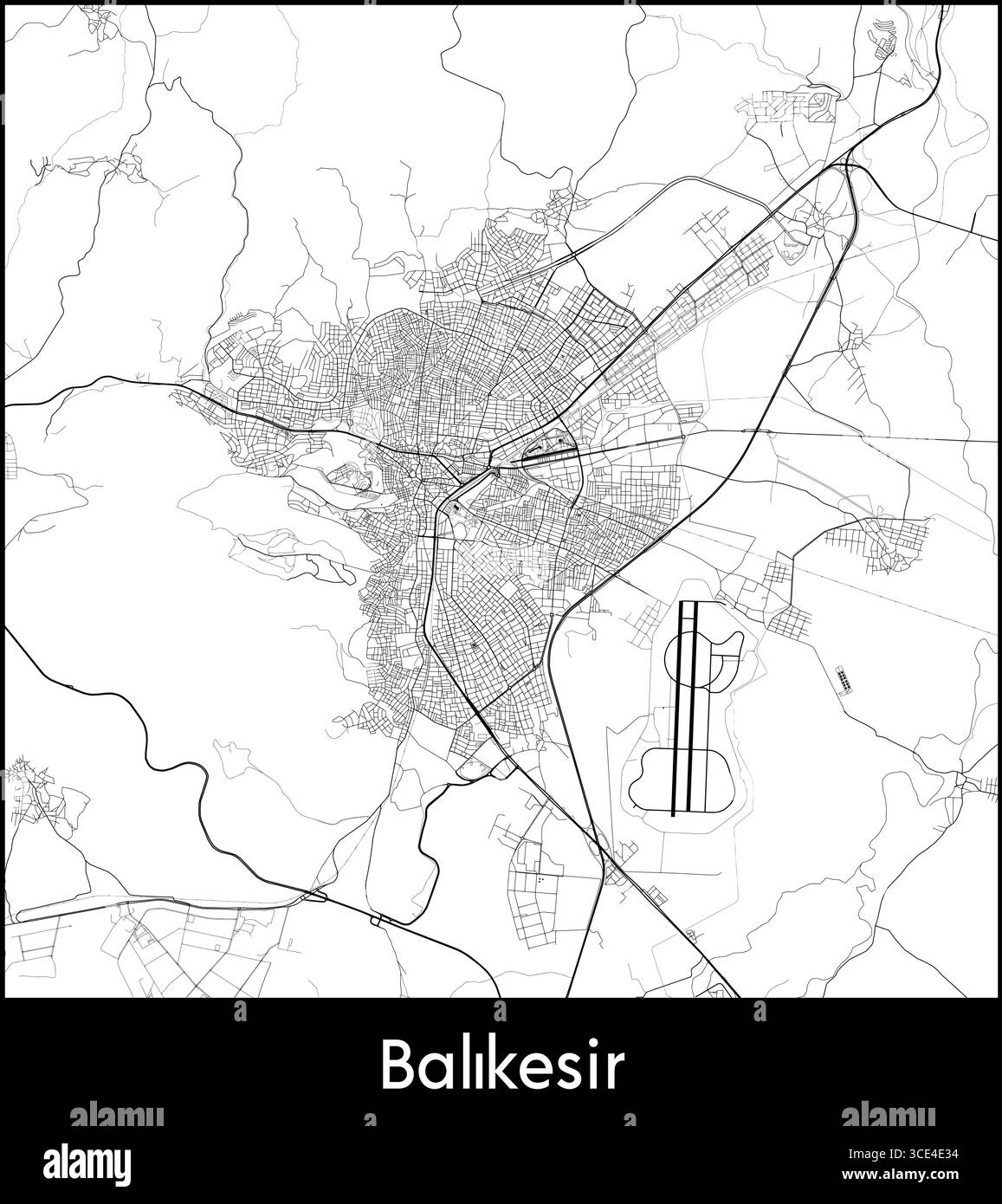 Balikesir city map, Turkey - Topographic vector map poster Stock Vector ...
