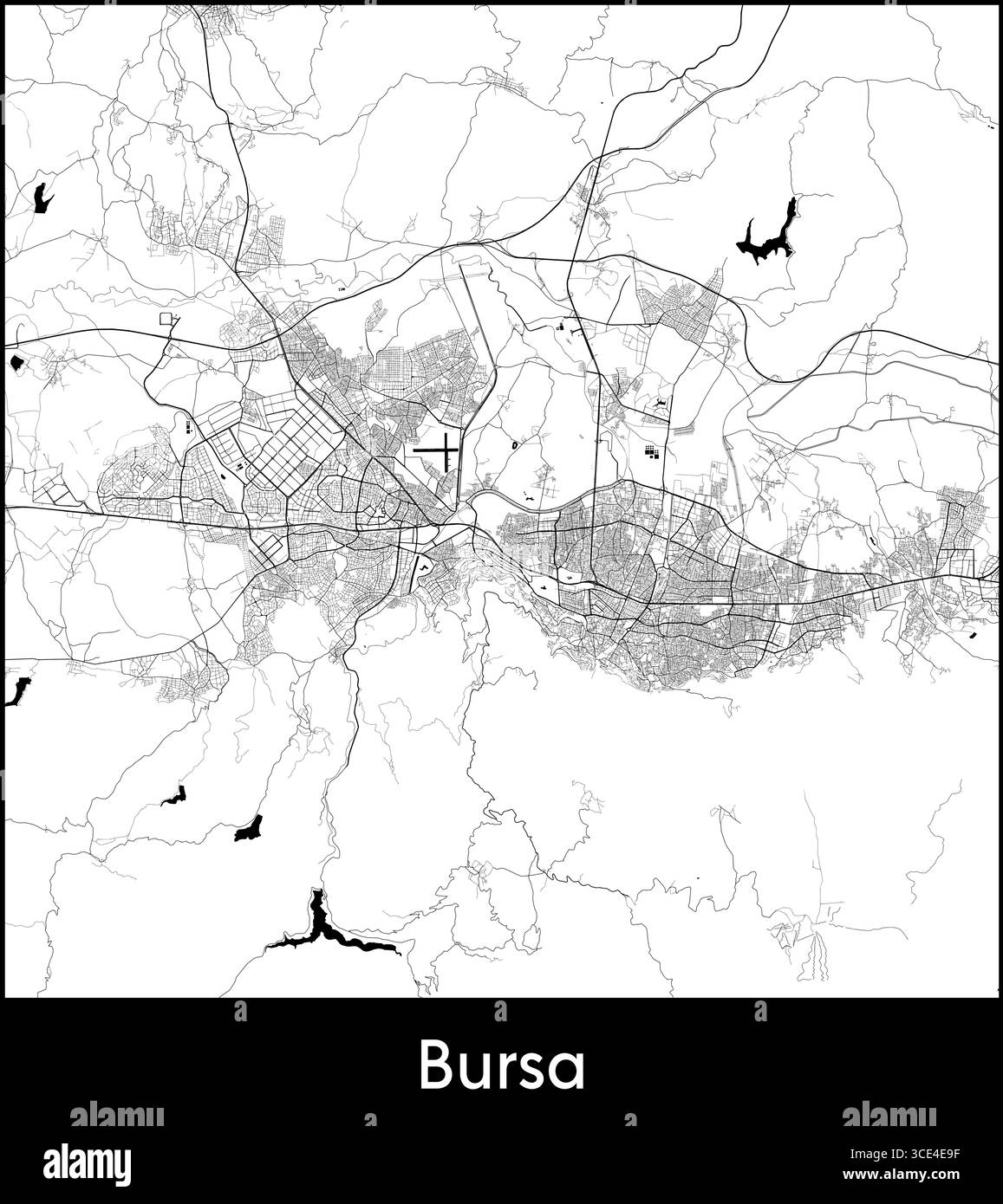 Bursa city map, Turkey - Topographic vector map poster Stock Vector ...