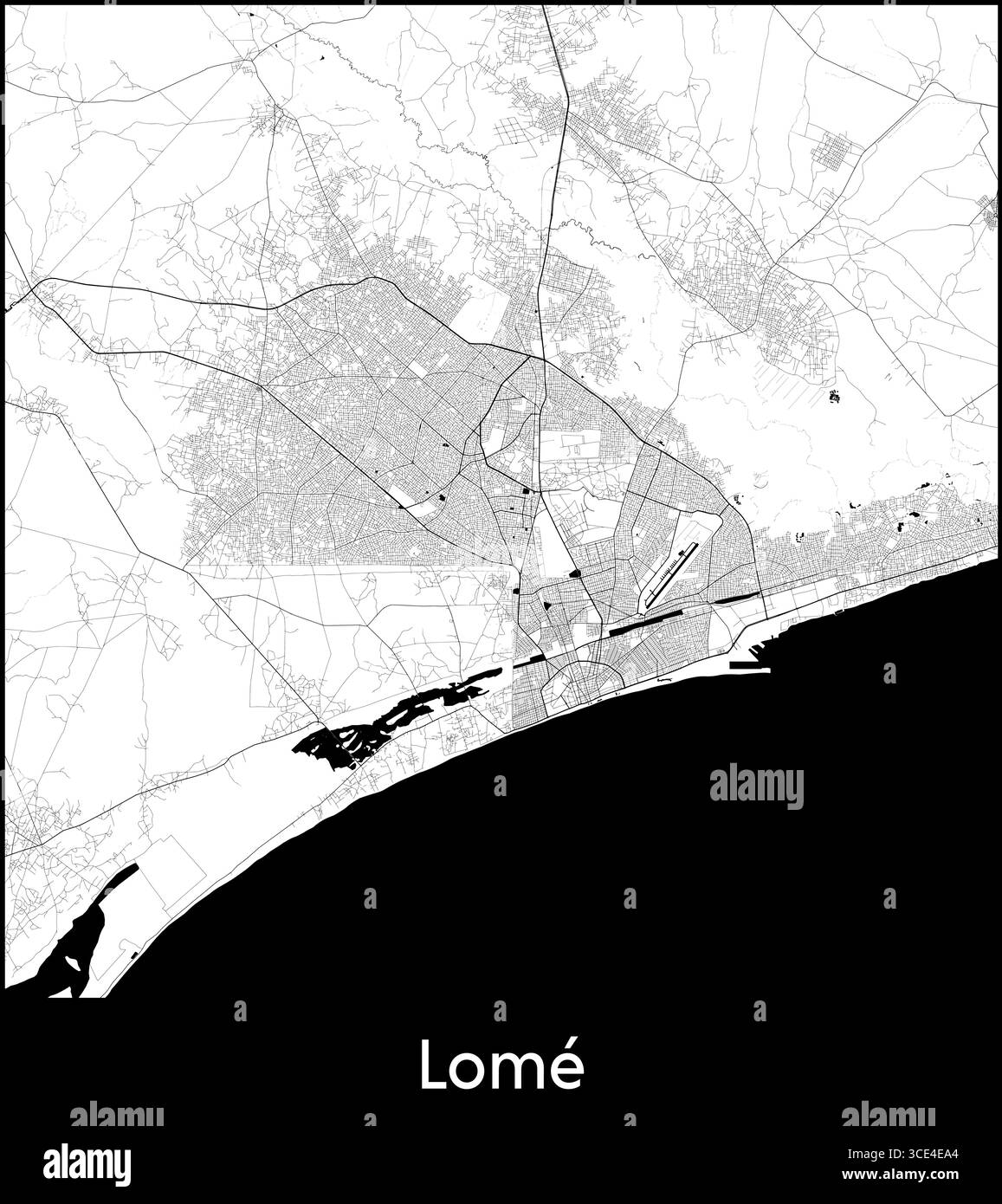 Lome city map, Togo - Topographic vector map poster Stock Vector Image ...