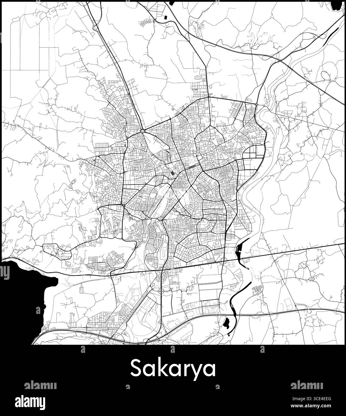 Sakarya city map, Turkey - Topographic vector map poster Stock Vector ...
