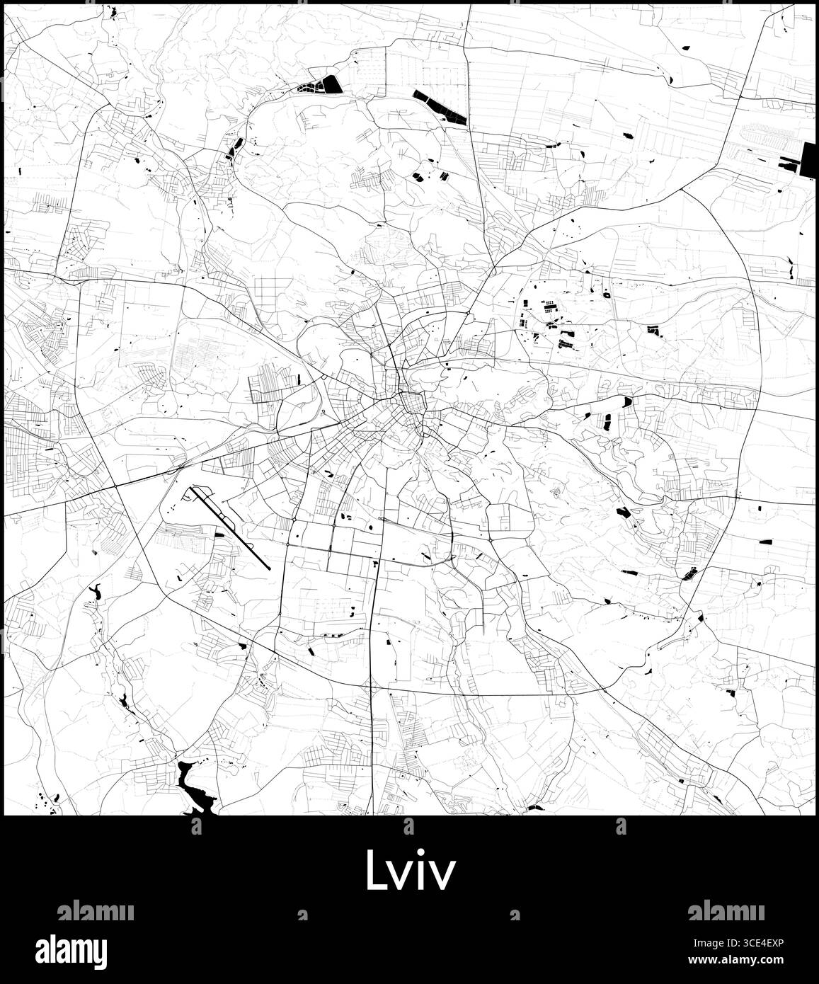 Lviv city map, Ukraine - Topographic vector map poster Stock Vector ...